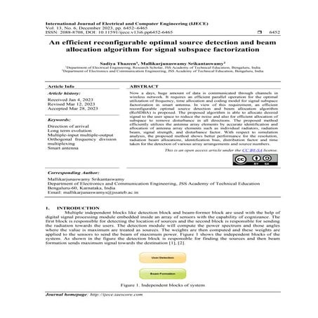 An Efficient Reconfigurable Optimal Source Detection And Beam Allocation Algorithm For Signal