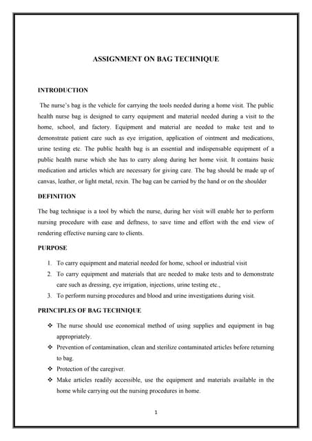 Bag technique of community health nursing | PDF | Parenting Babies and Toddlers | Parenting