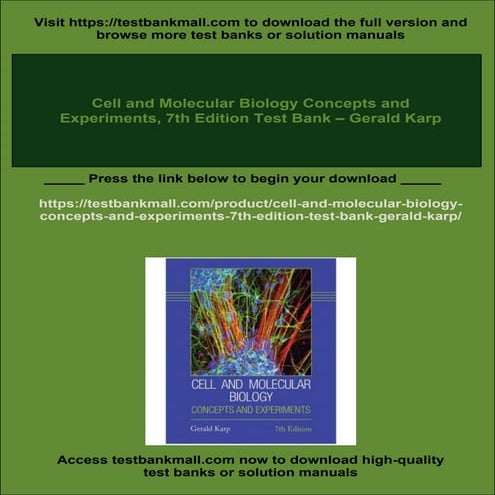 Cell and Molecular Biology Concepts and Experiments, 7th Edition Test ...