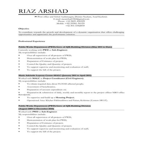 CV-Riaz Arshad | DOC | Civil Engineering Industry | Industries