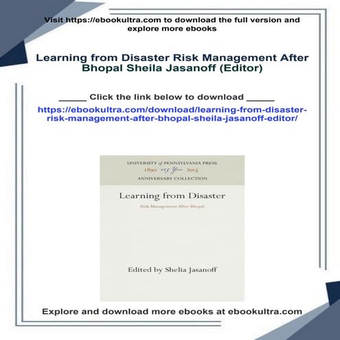 Learning from Disaster Risk Management After Bhopal Sheila Jasanoff ...