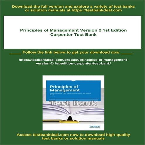 Principles of Management Version 2 1st Edition Carpenter Test Bank | PDF