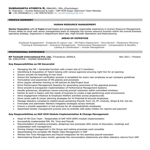 Athreya_HR_CV | PDF | Human Resources | Business