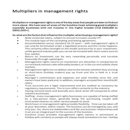Multipliers in management rights 2016 | DOCX | Business Accounting ...