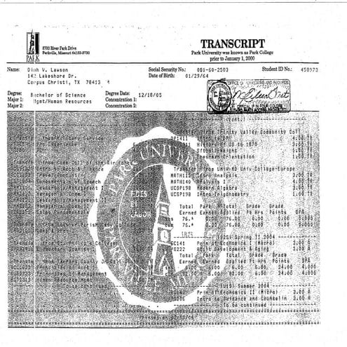 Transcript - Park University BS Degree | PPT