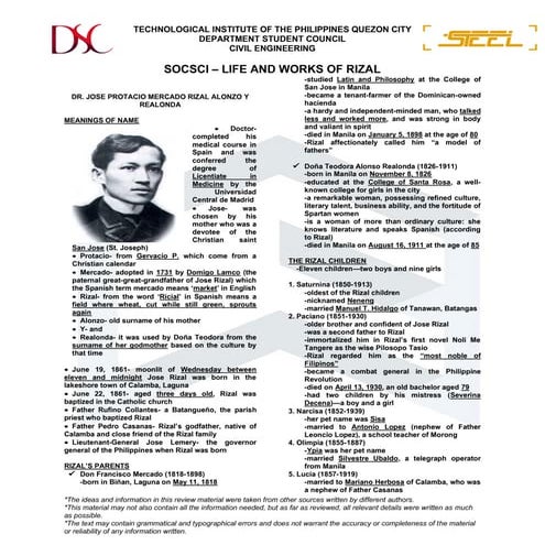 An Outline of Jose Rizal's Life | PDF