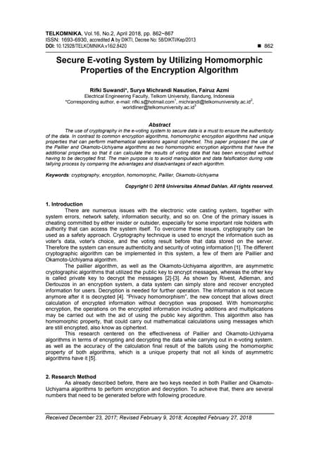 Secure E Voting System By Utilizing Homomorphic Properties Of The Encryption Algorithm Pdf