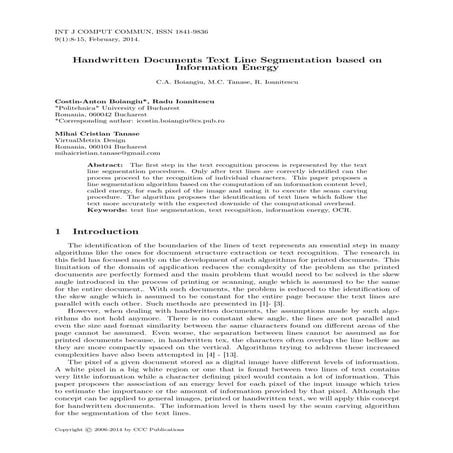 2014 Ijccc Handwritten Documents Text Line Segmentation Based On Information Energy Pdf