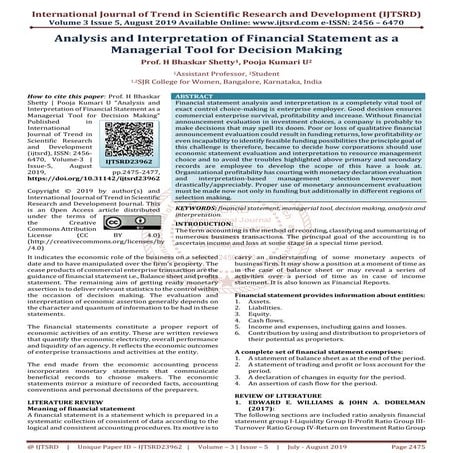 Analysis and Interpretation of Financial Statement as a Managerial Tool ...