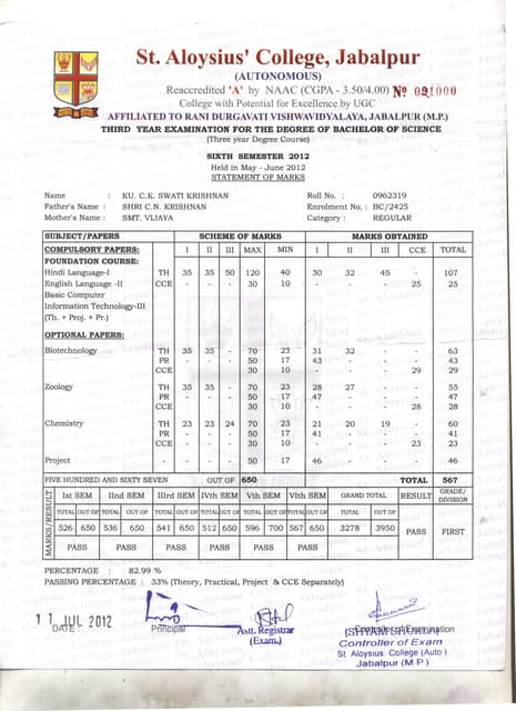 MBA marksheet(I year) | PDF