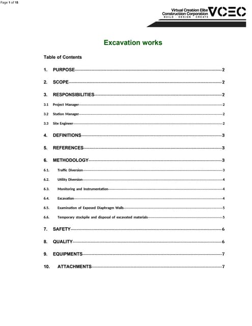 Method statement for structure excavation | DOCX