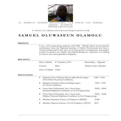 Samuel Olamolu Resume | DOC