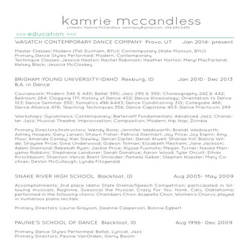 1McCandless, Kamrie_Dance CV (updated 20 Dec 2014) | PDF