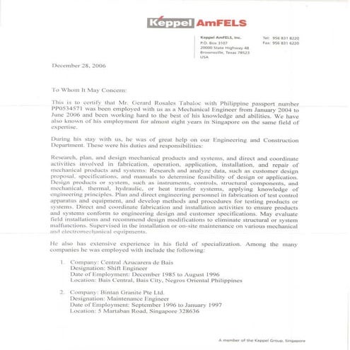 Keppel AmFELS Cert | PDF