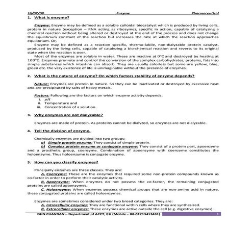 Notes on Enzyme | PDF