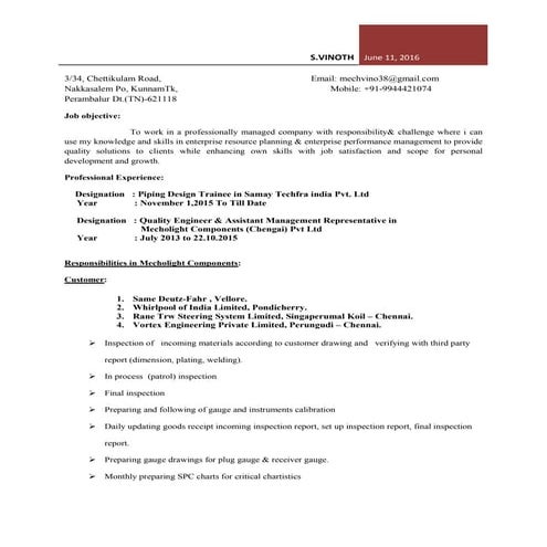 Vinoth Resume | PDF | Science