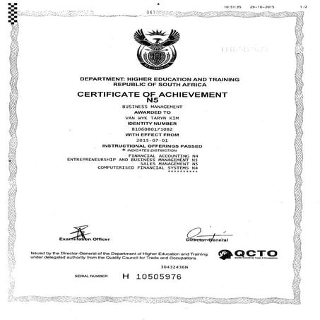 Certificate of Achievement N5 | PDF