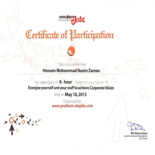 2013 Corporate Vision Training Certificate | PDF