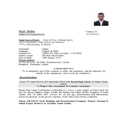 Resume Sujit Sinha | DOCX