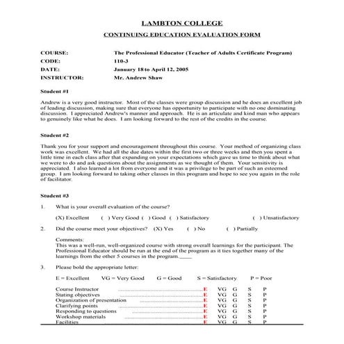 Continuing Education Evaluation Form | DOC