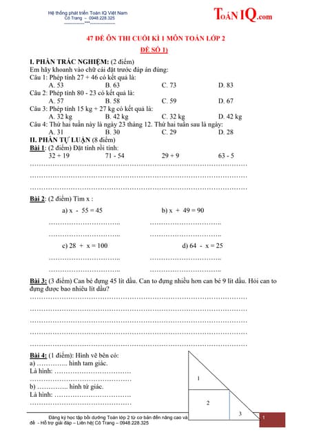 De thi-on-tap-cuoi-hk1-toan2 | PDF