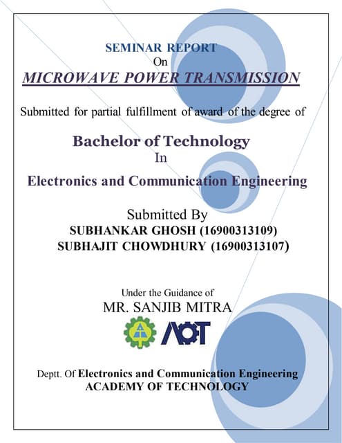 WIRELESS POWER TRANSFER USING MICROWAVES | PPT