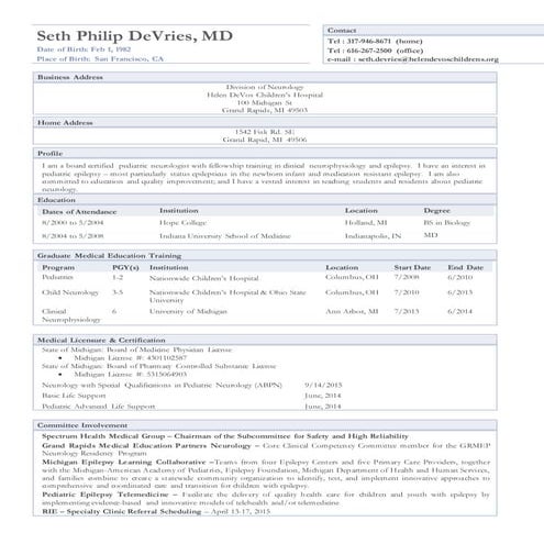 Seth Philip DeVries CV - 2016 | DOCX