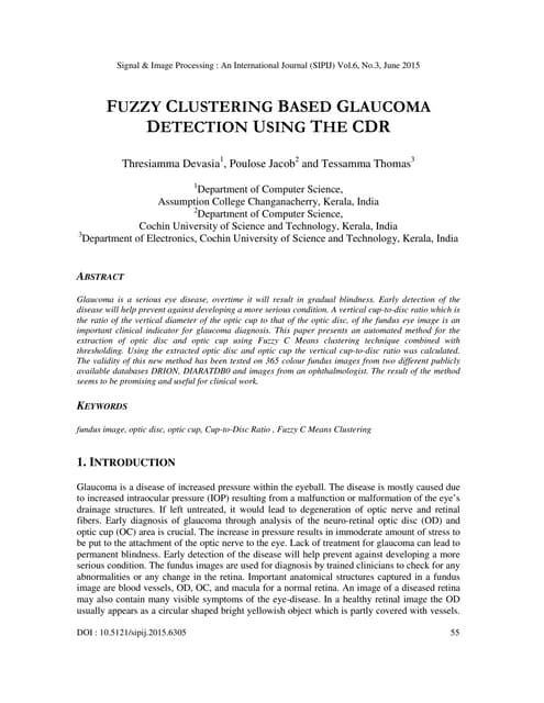 FUZZY CLUSTERING BASED GLAUCOMA DETECTION USING THE CDR | PDF FUZZY CLUSTERING BASED GLAUCOMA DETECTION USING THE CDR | PDF