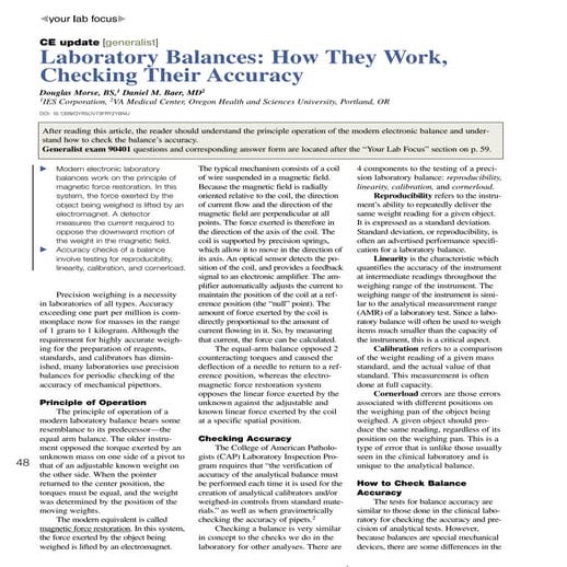 Laboratory Balance: How They Work, Checking Their Accuracy | PDF