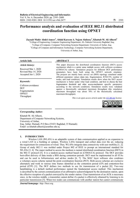 Performance Analysis And Evaluation Of Ieee 802 11 Distributed Coordination Function Using Opnet