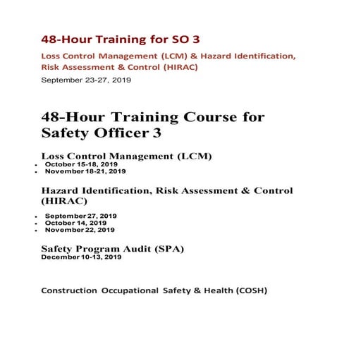 48 hour training course for safety officer 3 | PDF