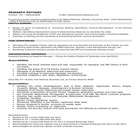 Resume - Srikanth | DOCX | Business | Business and Finance