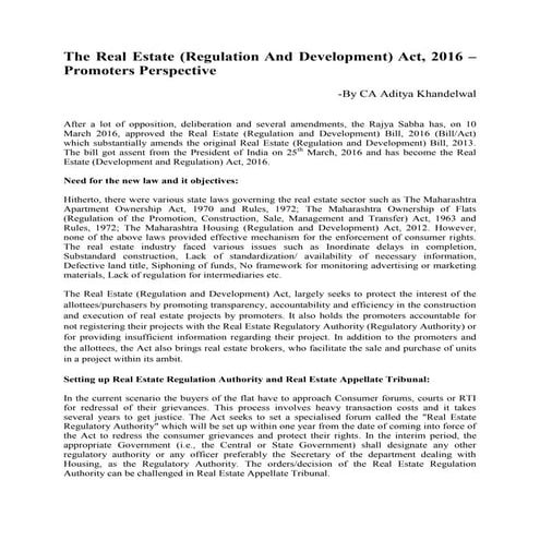 Real Estate (Regulation and Development) Act, 2016-Promoters ...
