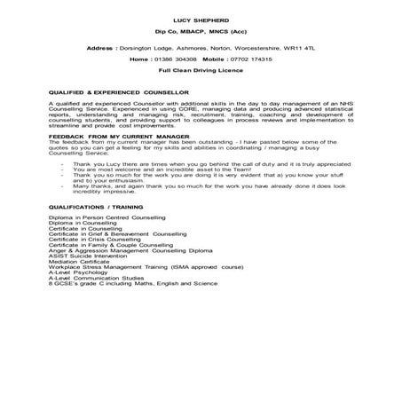 Lucy Shepherd Counselling cv | PDF