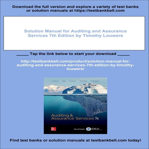 Solution Manual for Auditing and Assurance Services 7th Edition by Timothy Louwers | PDF