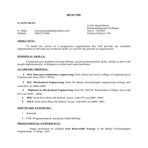 NEW ESWARAN RESUME 16.6.16