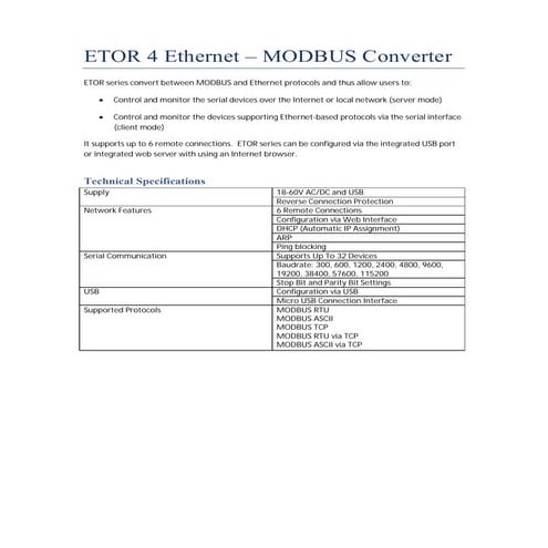 ETOR Datasheet English | PDF