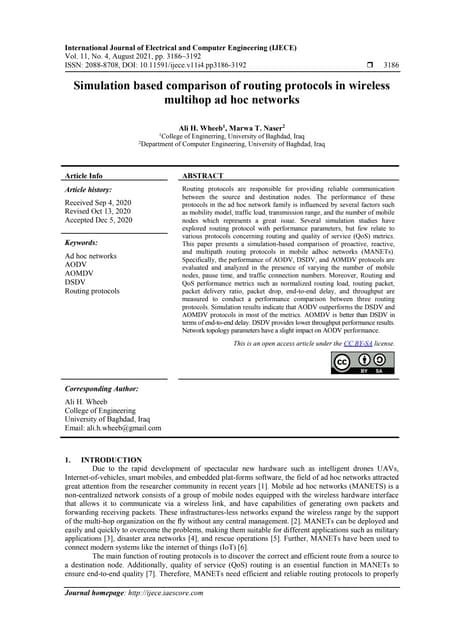 Simulation Based Comparison Of Routing Protocols In Wireless Multihop Ad Hoc Networks Pdf
