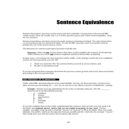 GRE Sentence Equivalence Sample | DOCX