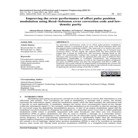 Improving The Error Performance Of Offset Pulse Position Modulation Using Reedsolomon Error 