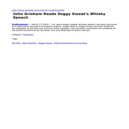John Grisham Reads Soggy Sweat's Whisky Speech | DOC