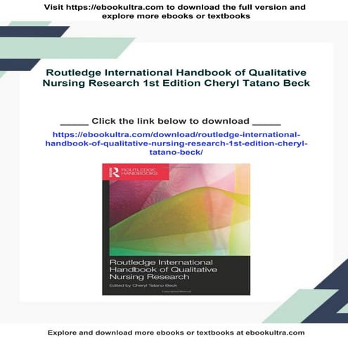 Routledge International Handbook of Qualitative Nursing Research 1st Edition Cheryl Tatano Beck ...