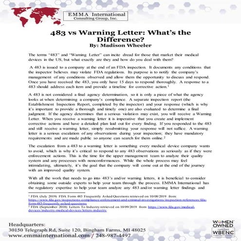 483 vs Warning Letter: What’s the Difference? | PDF