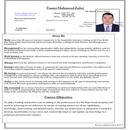 Y.z .Resume | DOC | Hospitality Industry | Industries