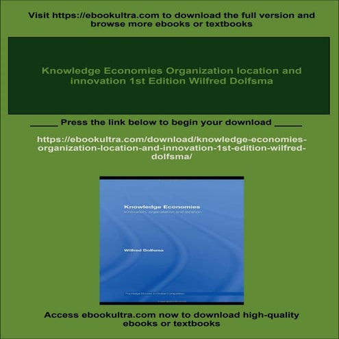 Knowledge Economies Organization location and innovation 1st Edition Wilfred Dolfsma | PDF