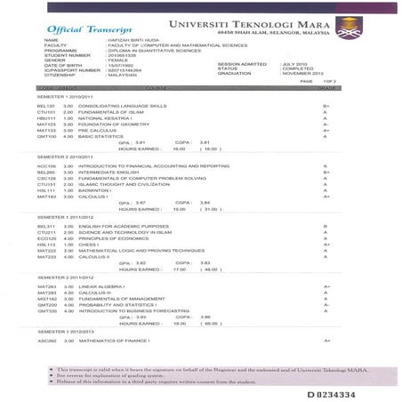 TRANSCRIPT DIPLOMA IN MATHEMATICS | PDF