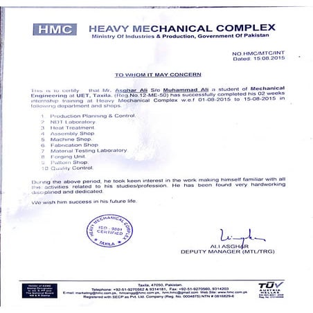 HMC Internship certificate | PDF
