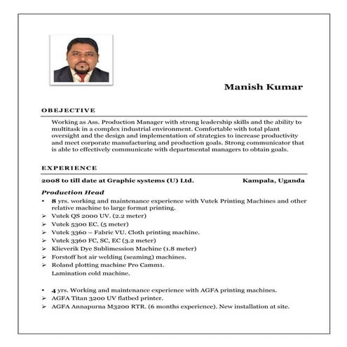 Resume Manish | PDF | Manufacturing Industry | Industries