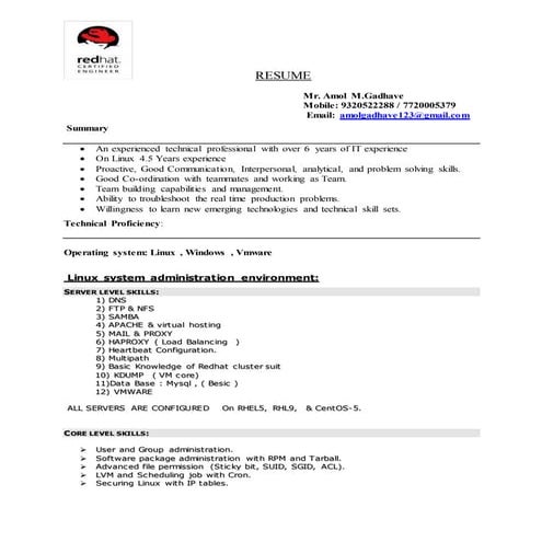 Amol_New_Resume.[1] | DOCX | Operating Systems | Computer Software and Applications