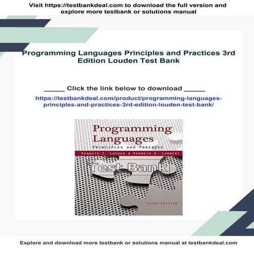 Programming Languages Principles and Practices 3rd Edition Louden Test ...